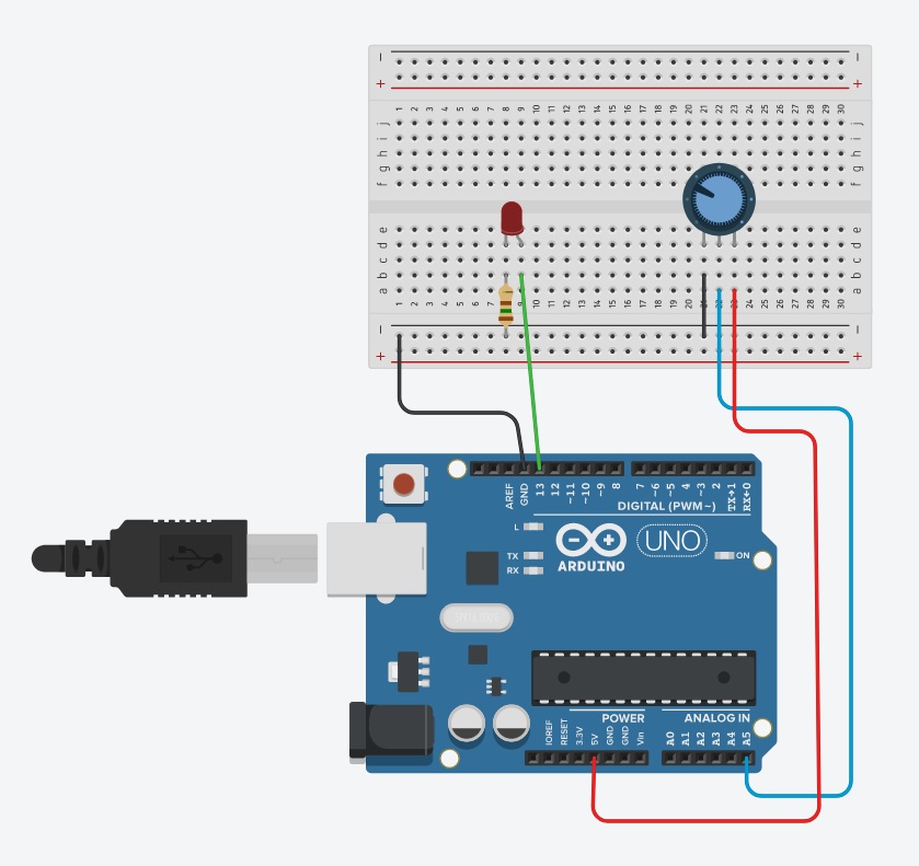 Hub 009 - Piscar led de acordo com o potenciômetro em intervalos de 0.5 ...